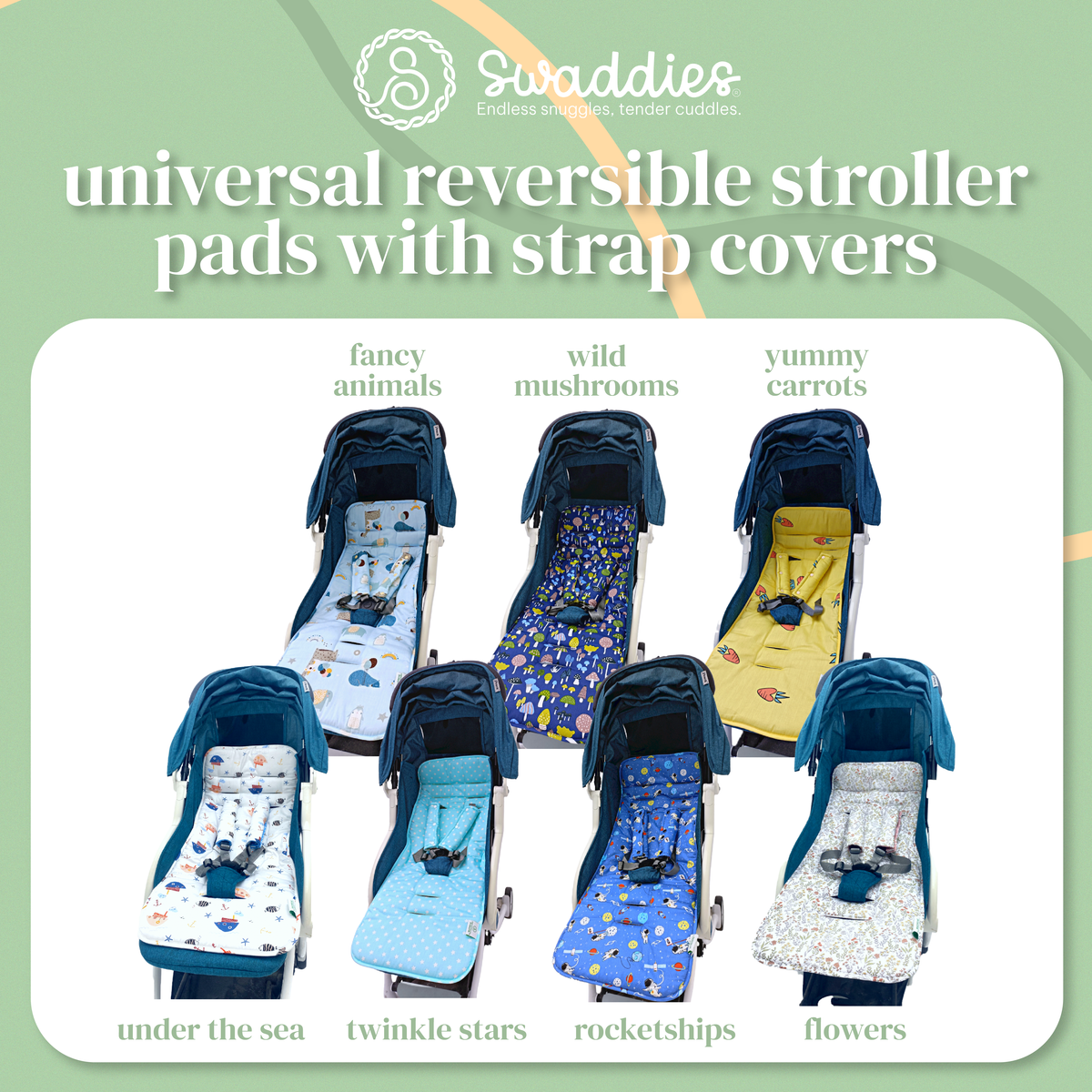 Universal Reversible Stroller Pads with Strap Covers – SwaddiesPH